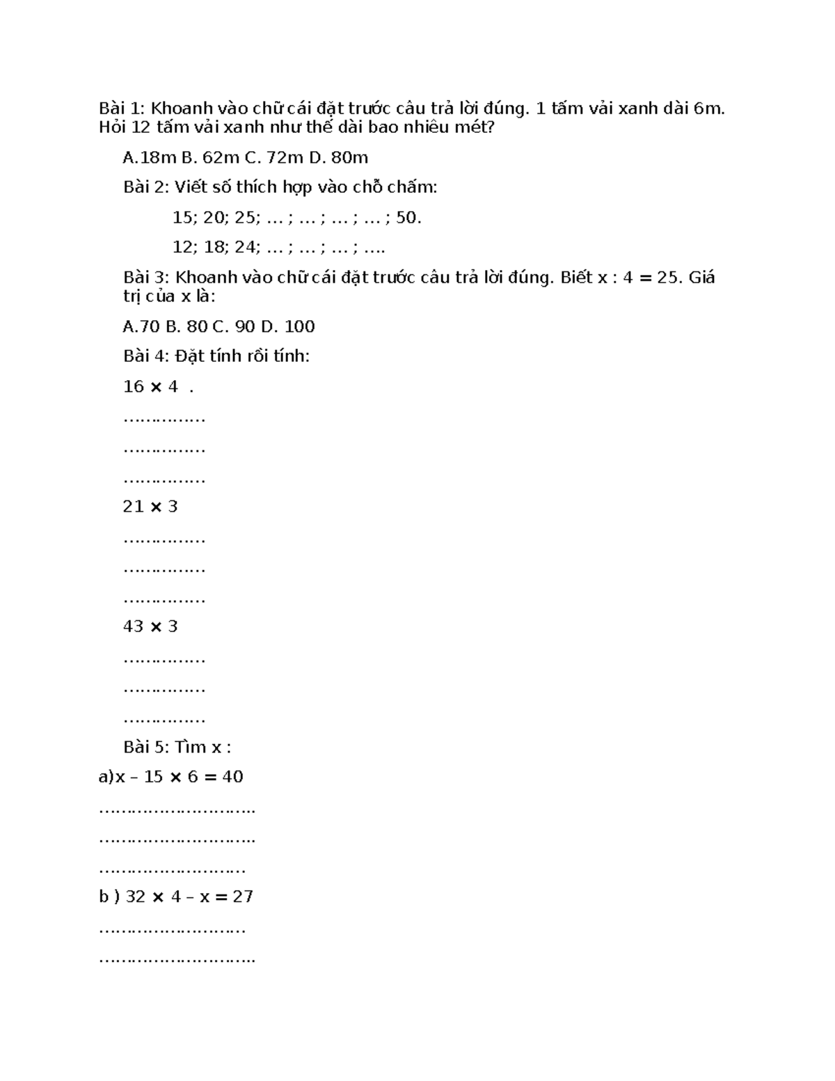 Bài Tập Toán Cơ Bản: Bài 1 - Lớp 1 - Studocu