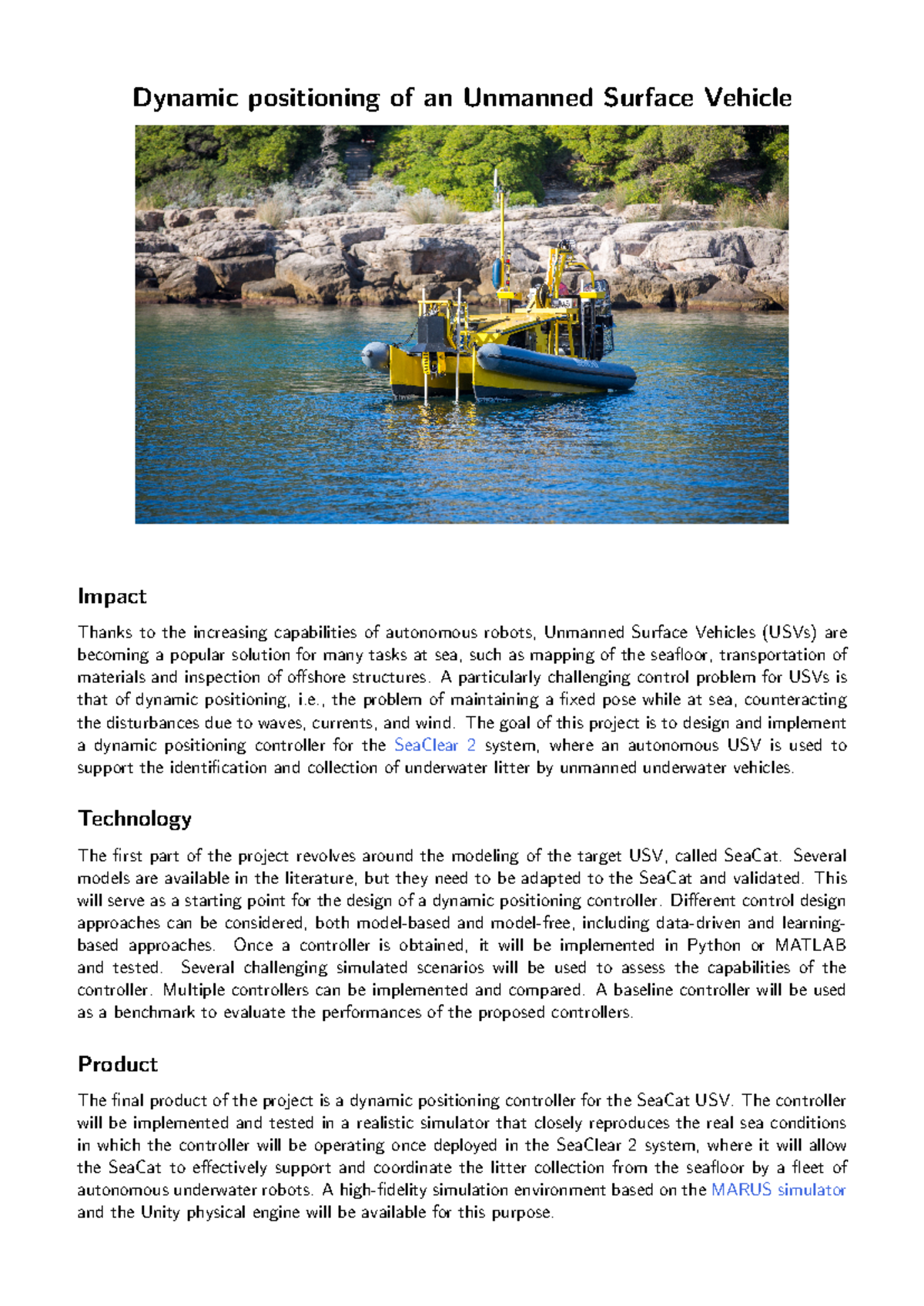 Dynamic Positioning Controller for USV SeaCat: Project Overview ...