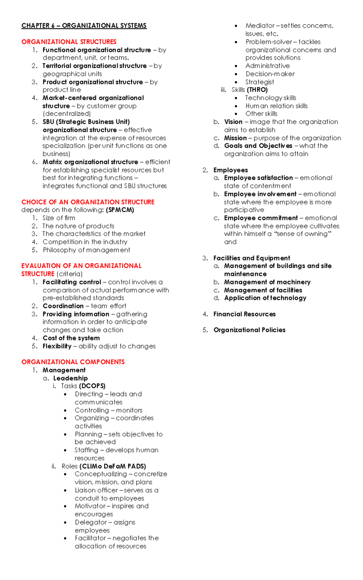 Chapter 6 - Organizational Systems - CHAPTER 6 – ORGANIZATIONAL SYSTEMS ...