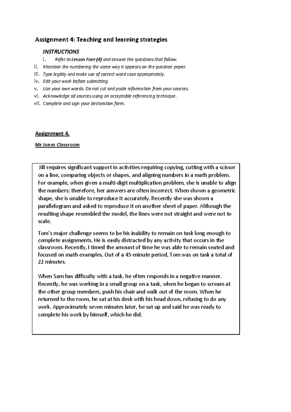 BPT Assignment 4: Teaching & Learning Strategies Analysis - Studocu