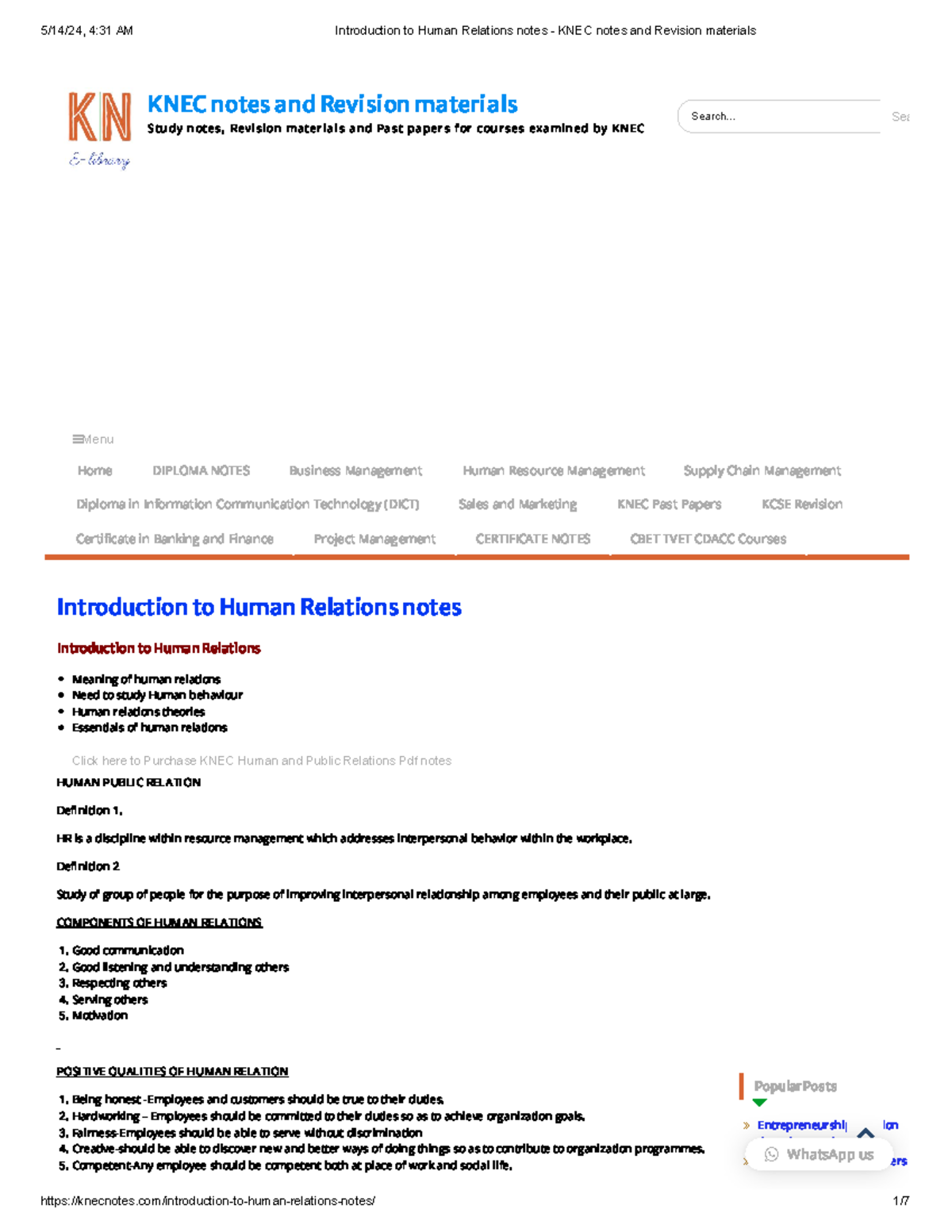 KNEC Diploma: Introduction to Human Relations Study Notes and Revision ...