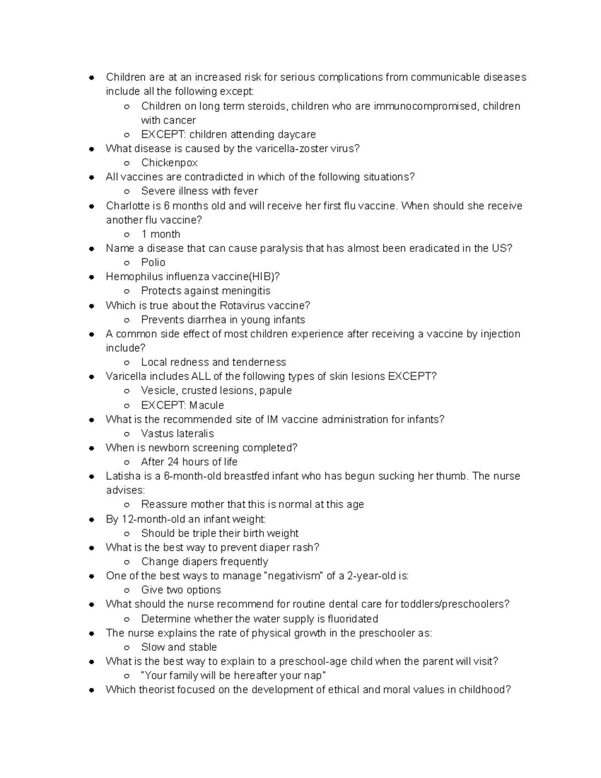 Peds Exam 1 Kahoot Questions and Key Concepts - Studocu