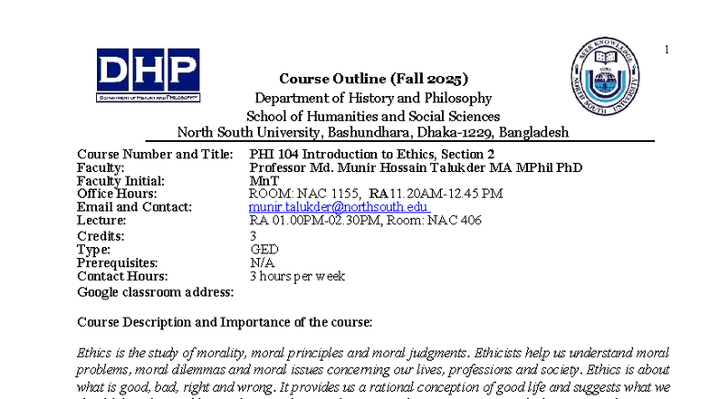 PHI 104.2 - Course Outline: Introduction to Ethics (Fall 2025) - Studocu