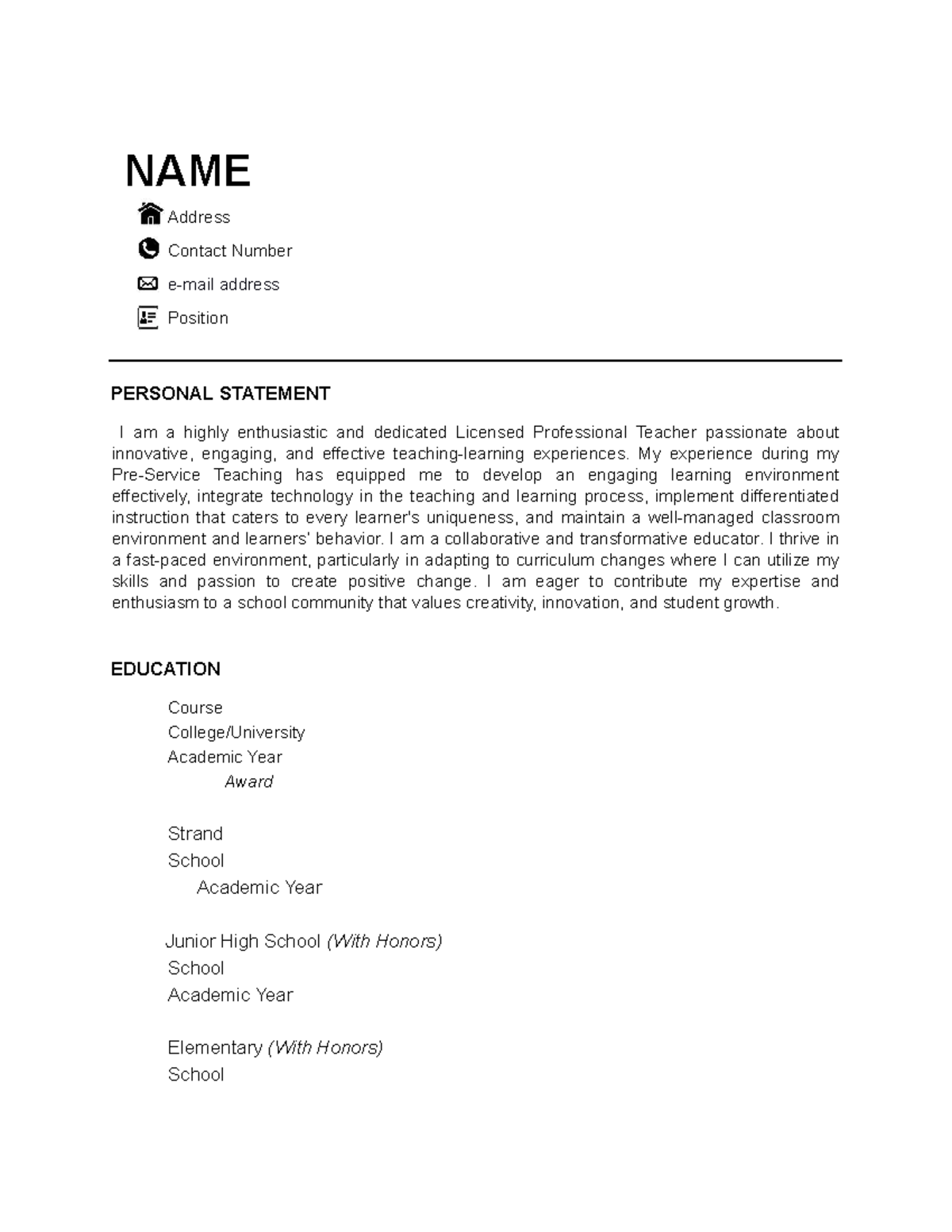 Sample CV - PERSONAL STATEMENT I am a highly enthusiastic and dedicated ...
