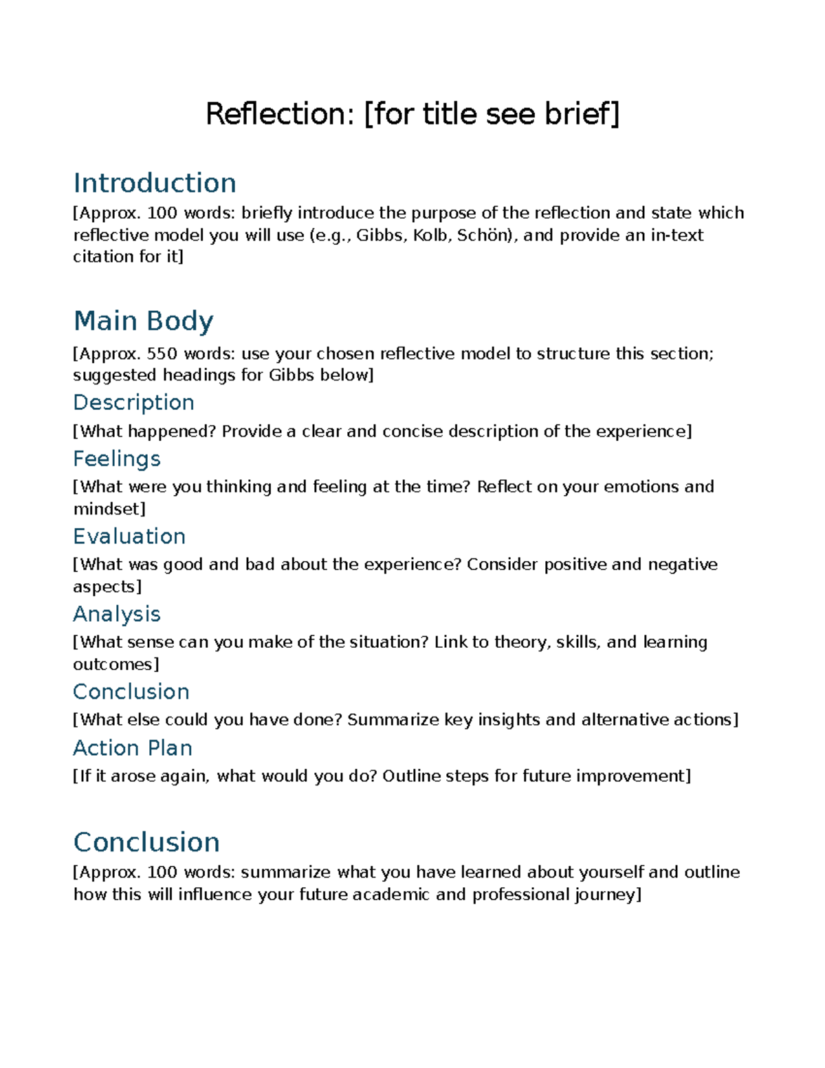Learning for Life Reflection: Gibbs Model Analysis Template - Studocu