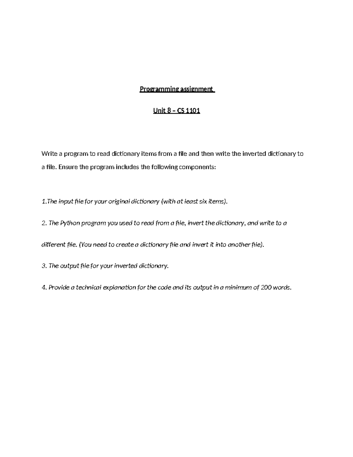 CS 1101 - Unit 8 Programming Assignment: Inverting a Dictionary - Studocu