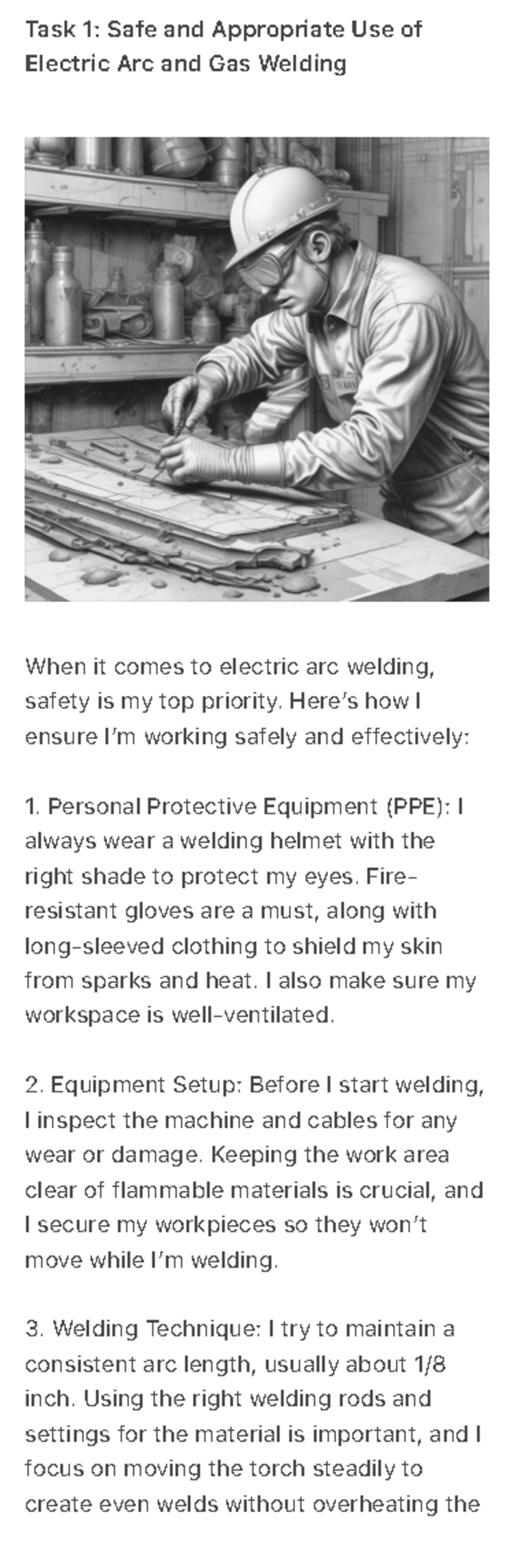 Task 1 Safe and Appropriate Use of Electric Arc and Gas Welding - Here ...