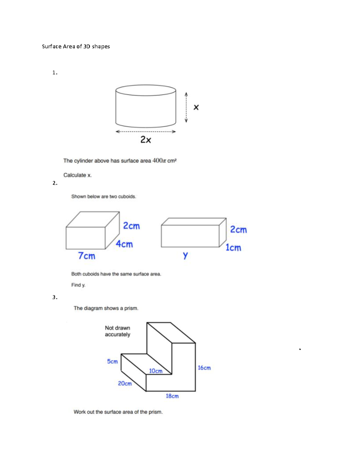 Hw Surface Area of 3D Shapes - Homework - Studocu