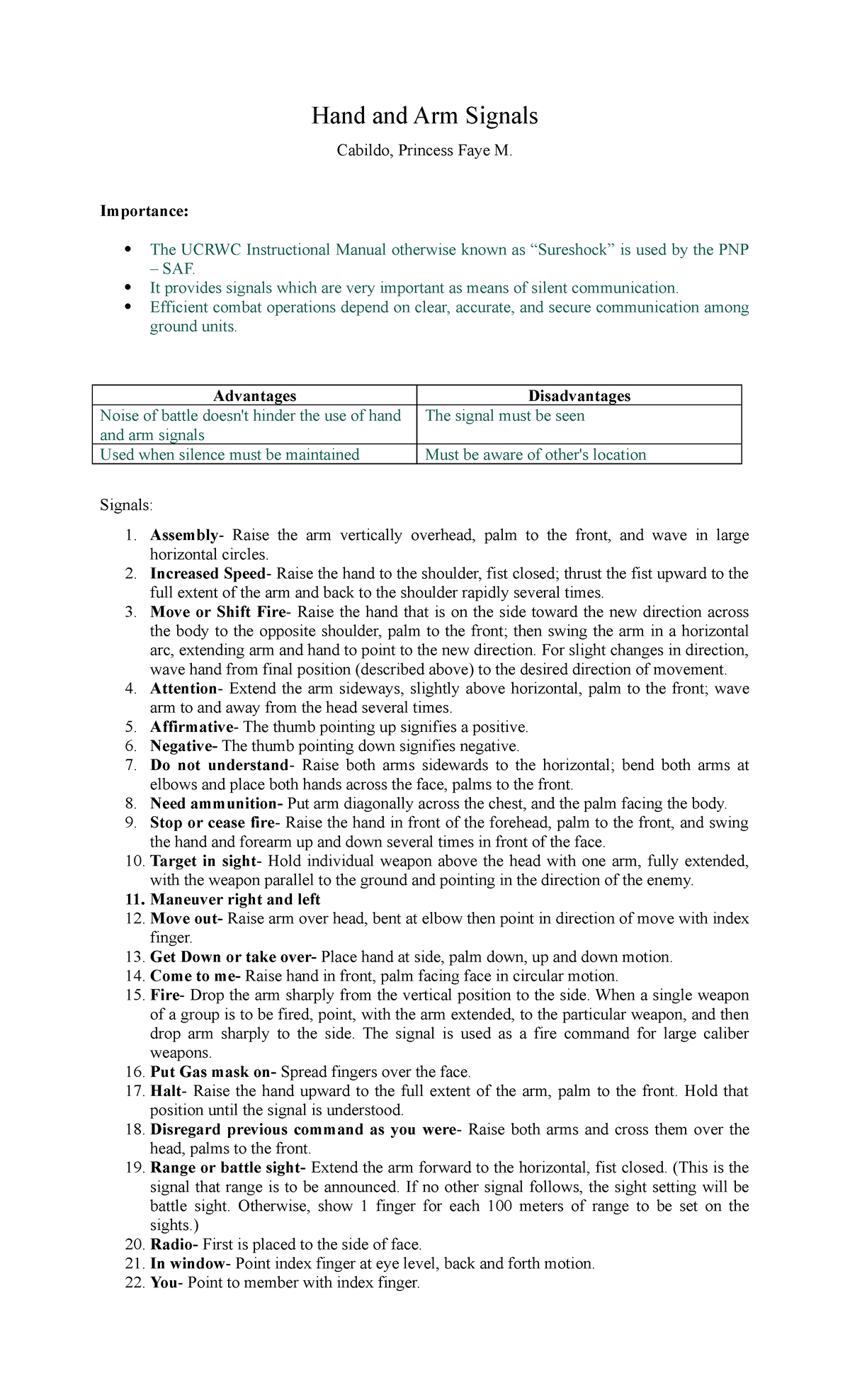 Hand and Arm Signals for Firearm Communication: A Guide - Studocu