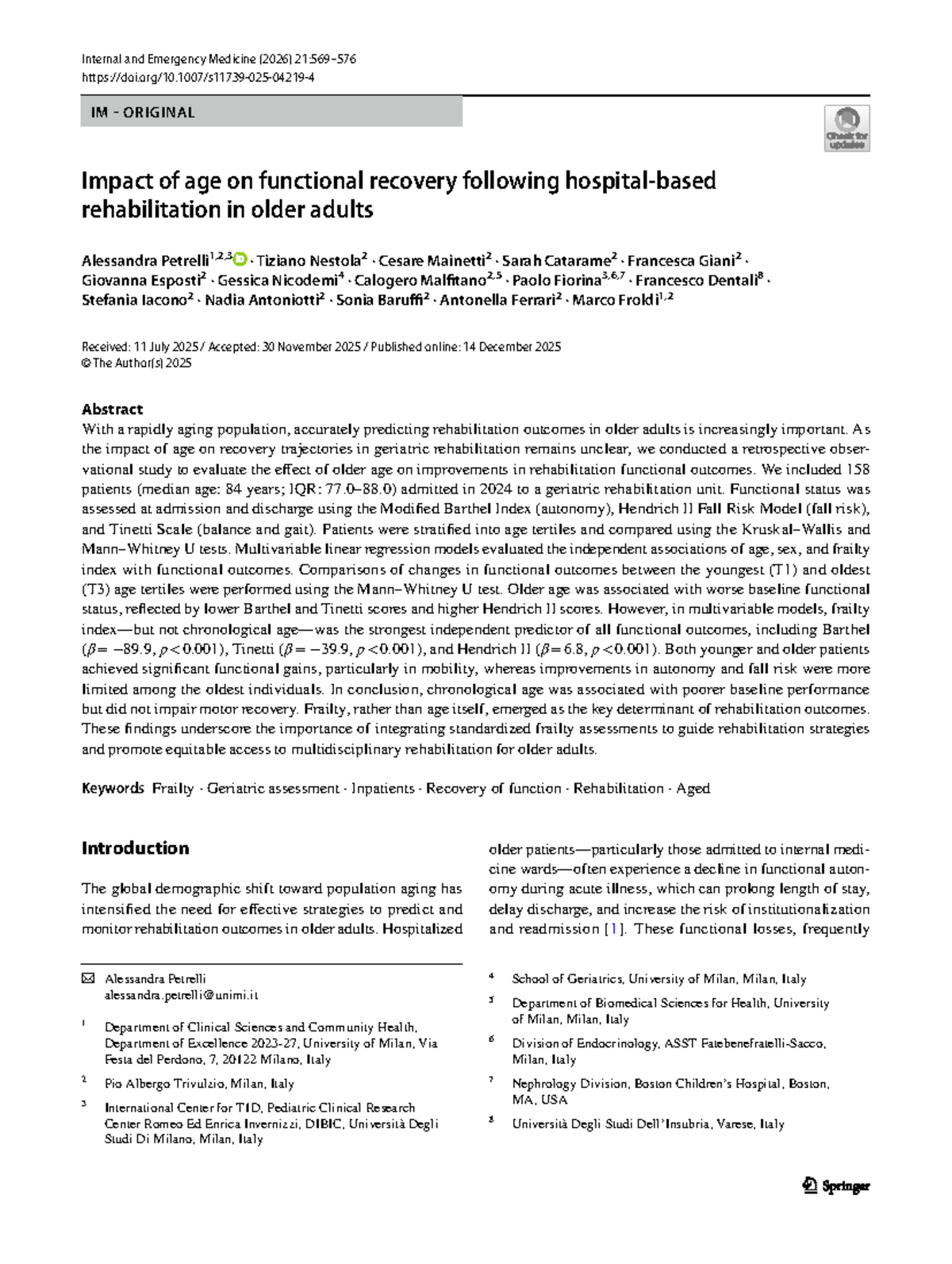 IM 2026: Age and Functional Recovery in Geriatric Rehabilitation - Studocu