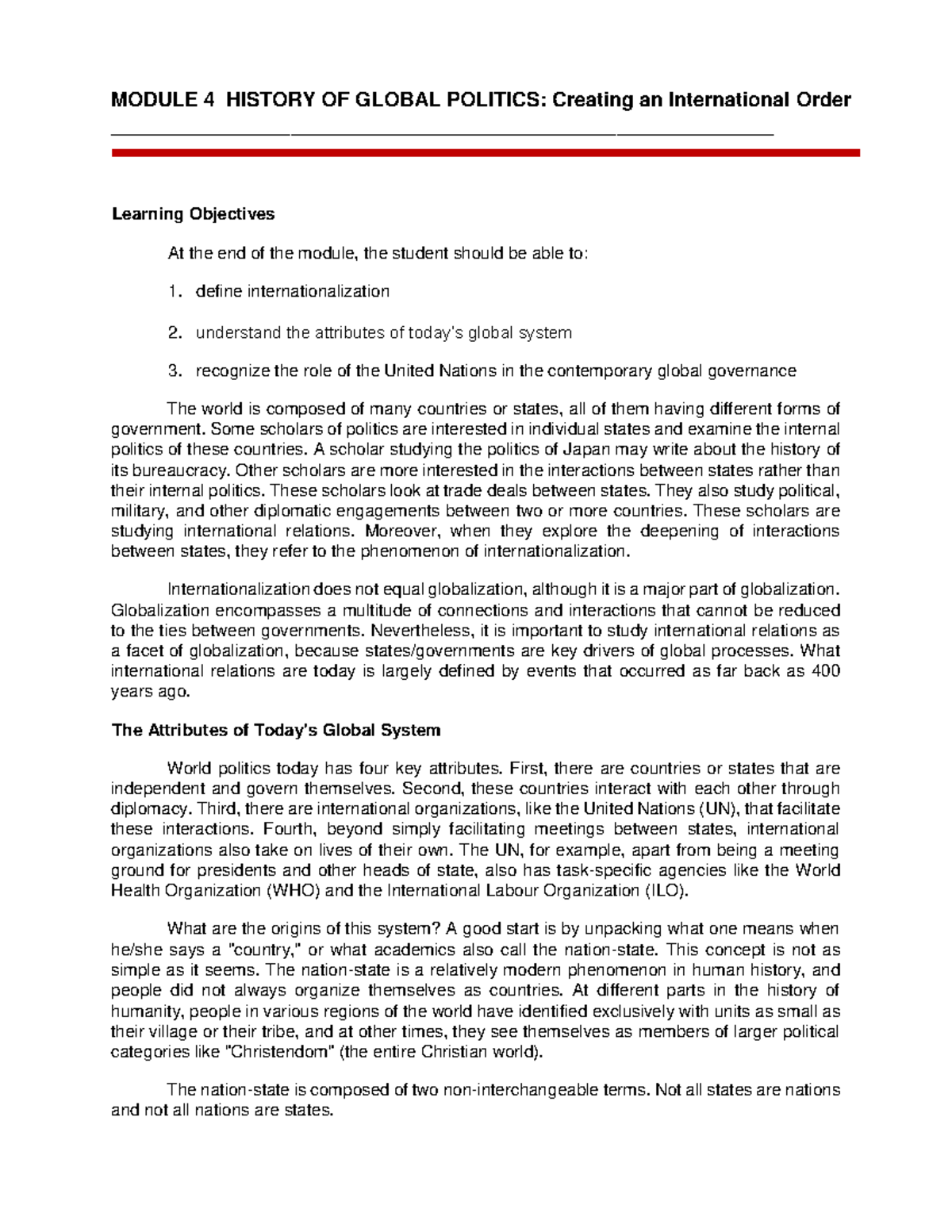 CW Module-4: History of Global Politics & International Order - Studocu