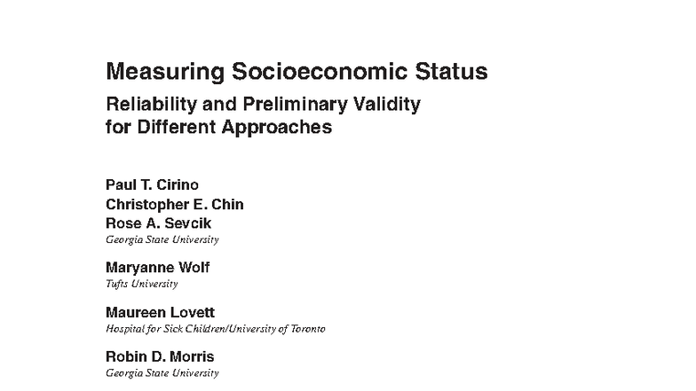 Cirino et al. 2002: Reliability & Validity of SES Measurement ...