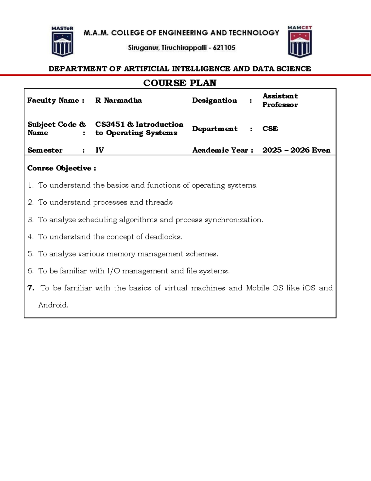 CS3451 Course Plan: Introduction to Operating Systems (CSE) - Studocu
