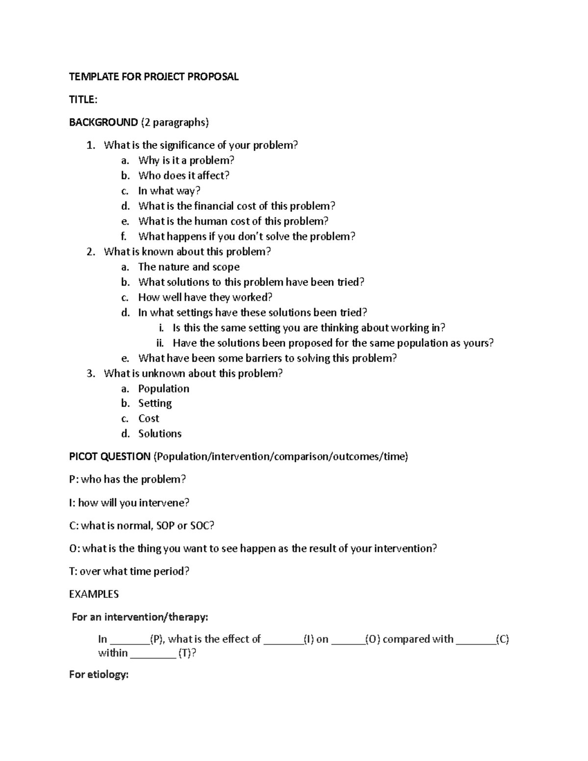 Template FOR Project Proposal - TEMPLATE FOR PROJECT PROPOSAL TITLE ...