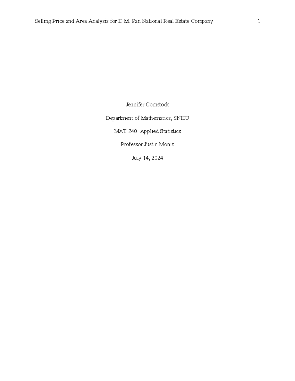 MAT 240 Module Two Assignment - Jennifer Comstock Department of ...