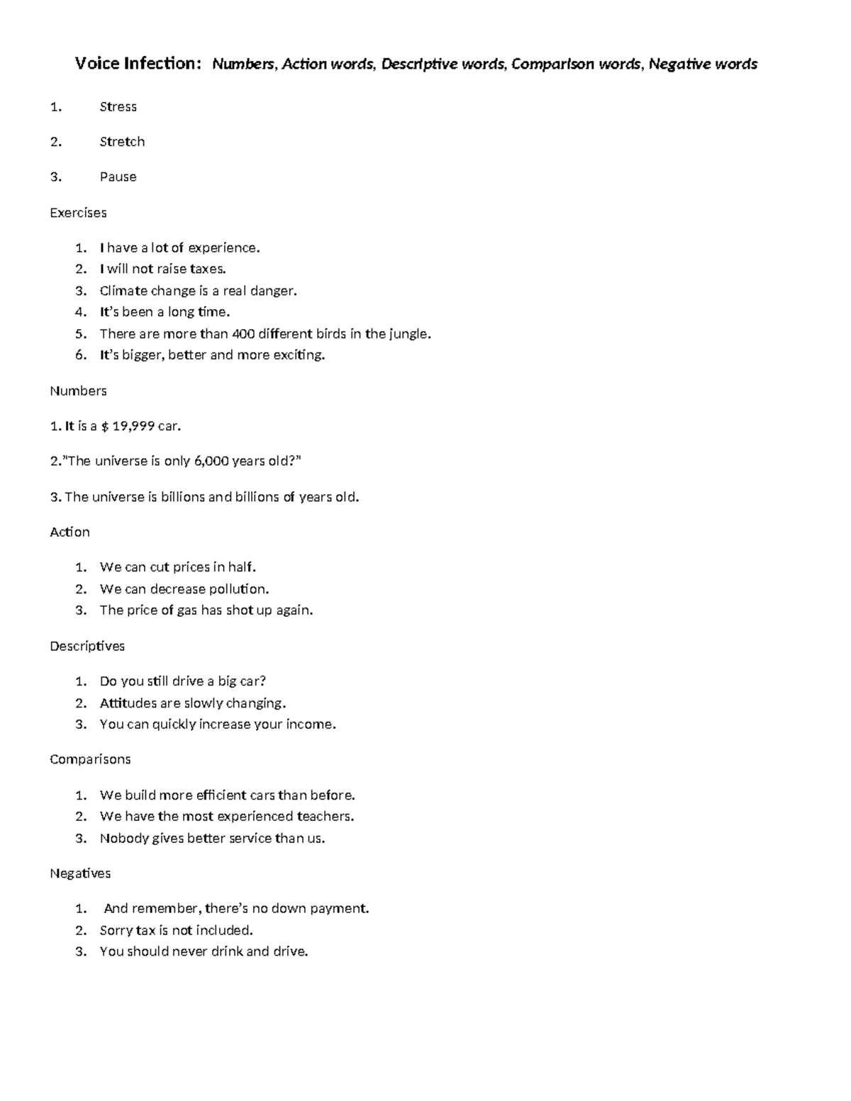 Voice inflection-S 1 - abcdefg - Voice Infection: Numbers, Action words ...