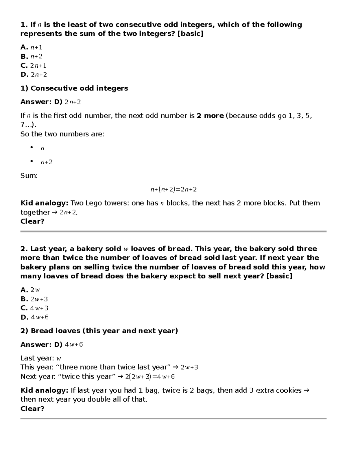 TSI-Practice Quiz: Consecutive Integers, Bread Loaves, and More - Studocu