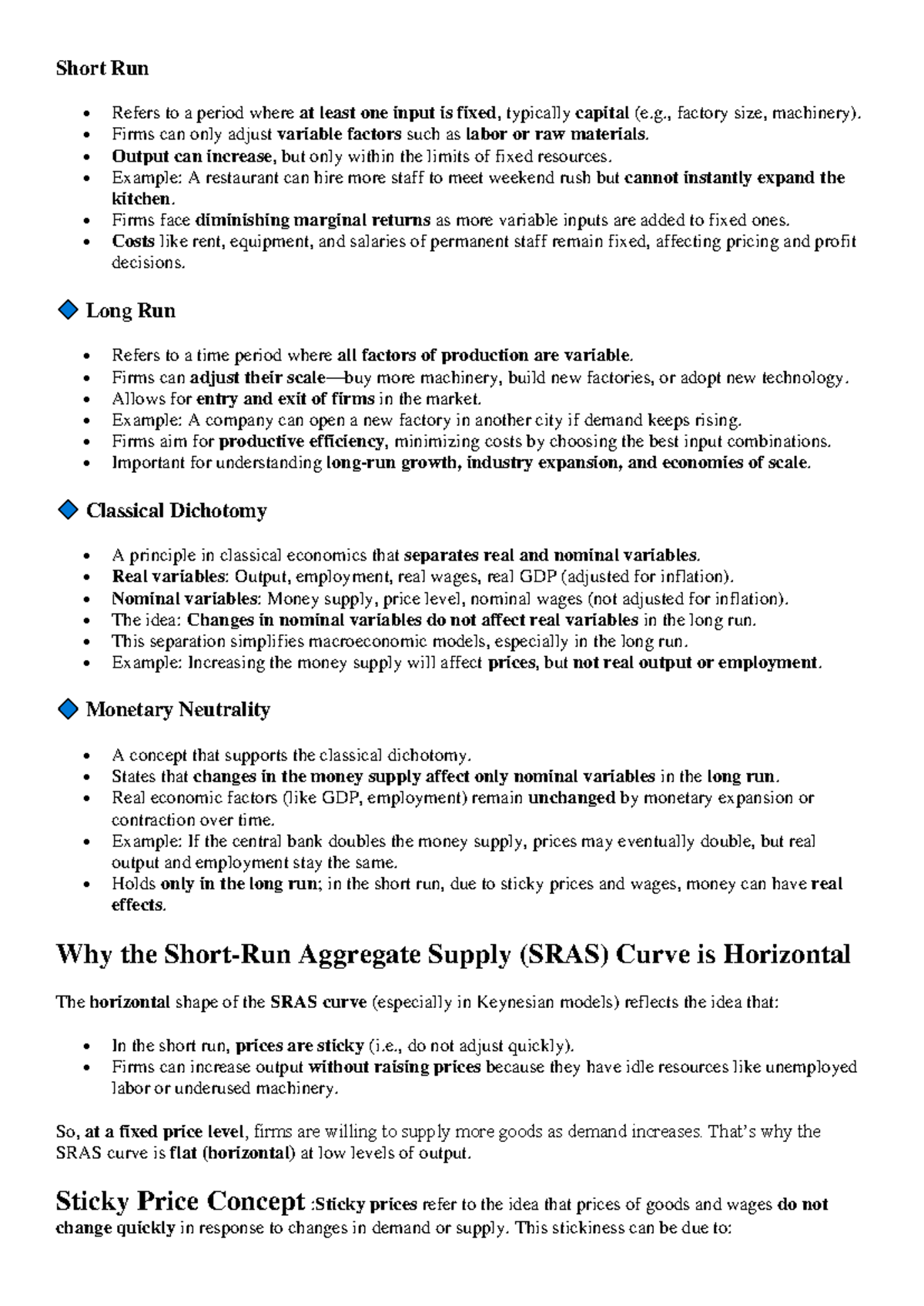 Short Run & Long Run Concepts in Microeconomics - MICO 101 - Studocu