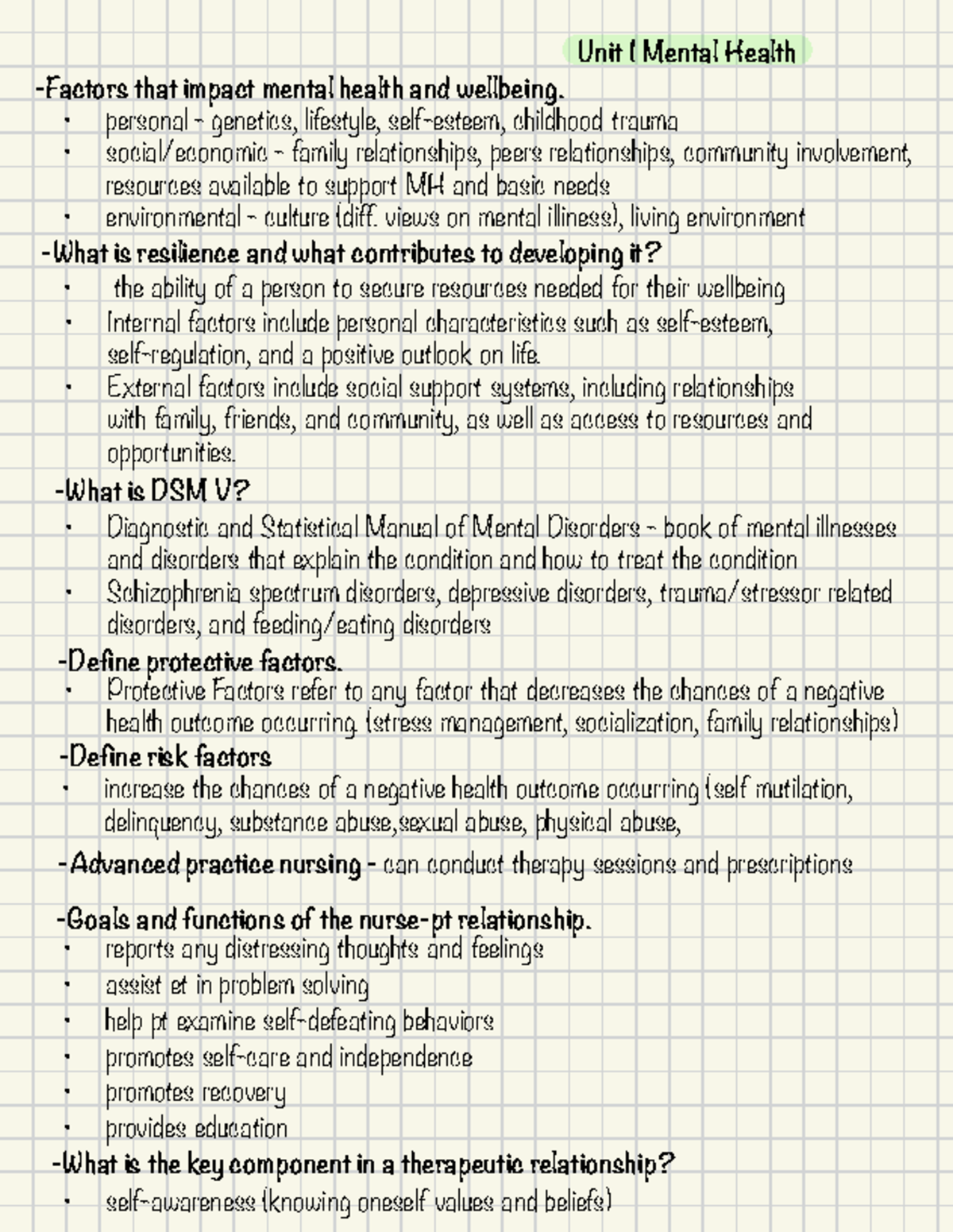Unit 1 MH 2 - Notes for exam - Unit 1 Mental Health -Factors that ...
