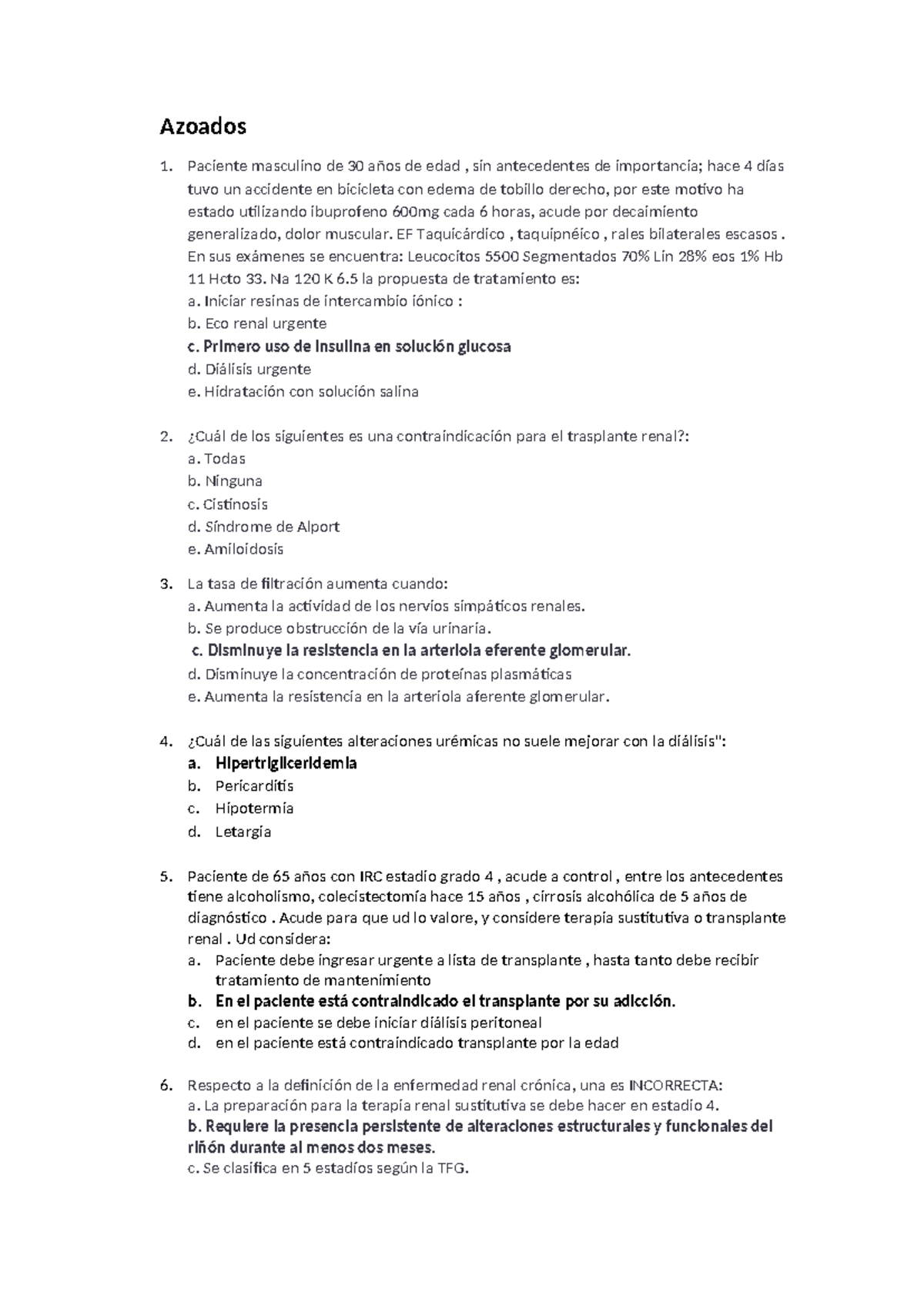 Azoados - Caso Clínico de Paciente con IRC y Tratamiento Urgente - Studocu
