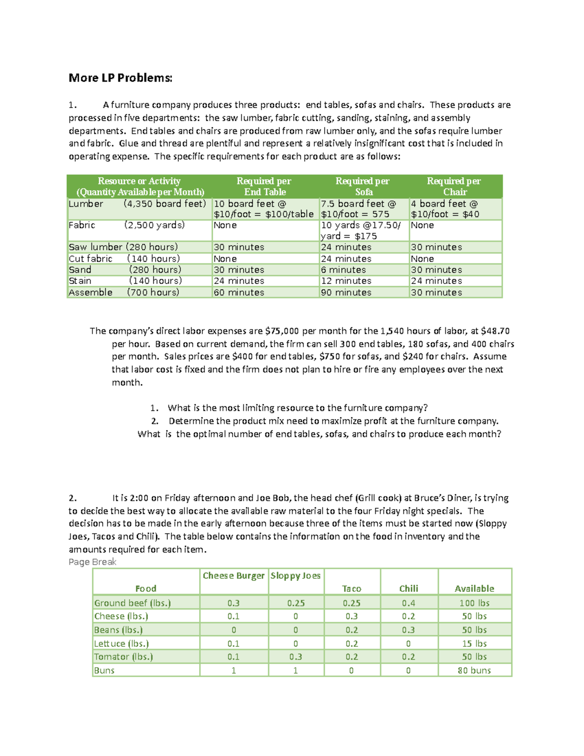 More LP Problems: Optimal Resource Allocation in Quantitative Analysis ...