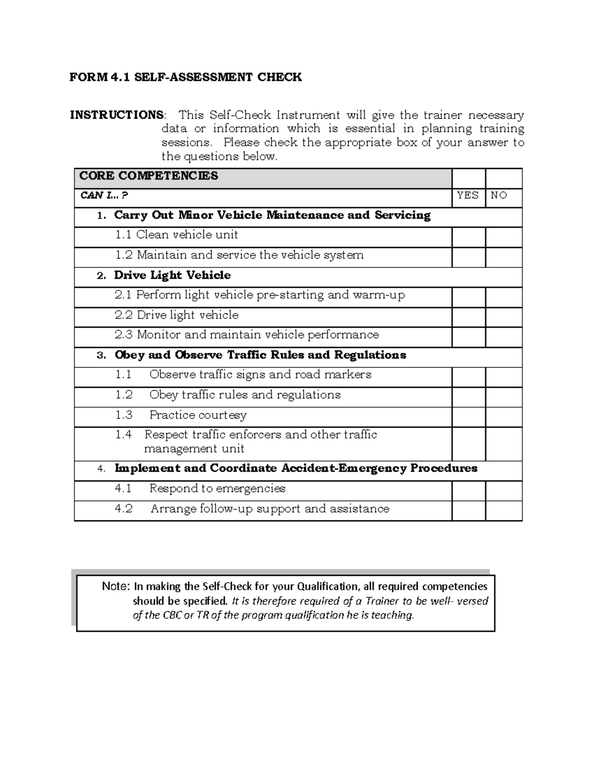 FORM 4.1 CHECK INSTRUCTIONS FOR TRAINERS: CORE COMPETENCIES - Studocu