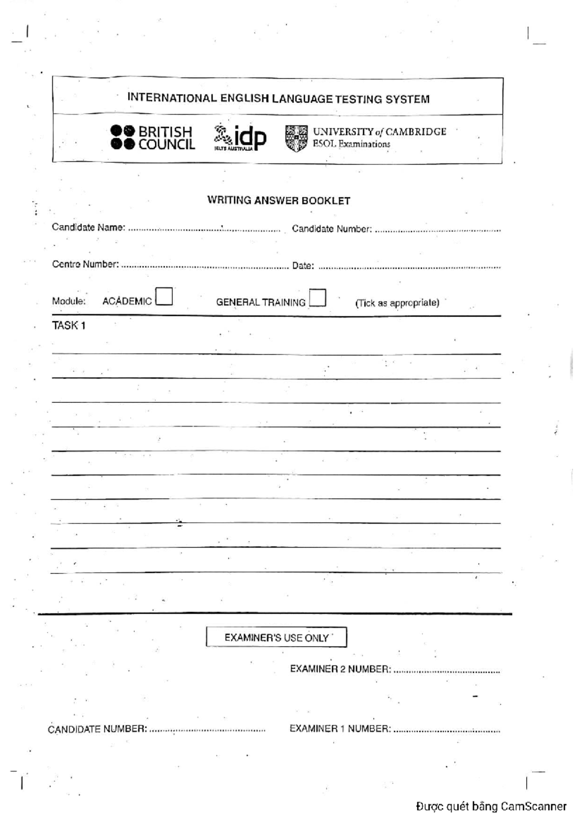 IELTS Writing Answer Booklet - Academic & General Training - Studocu