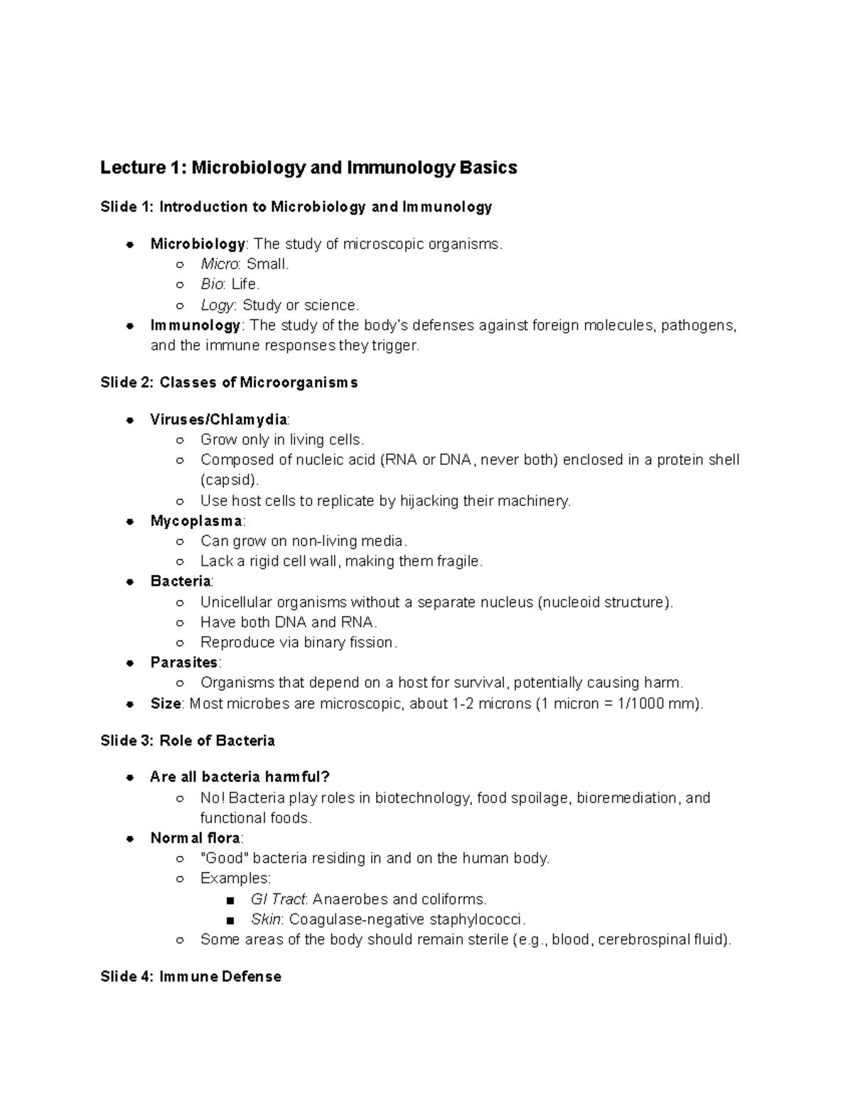 lecture ones & 2 - Lecture 1: Microbiology and Immunology Basics Slide ...