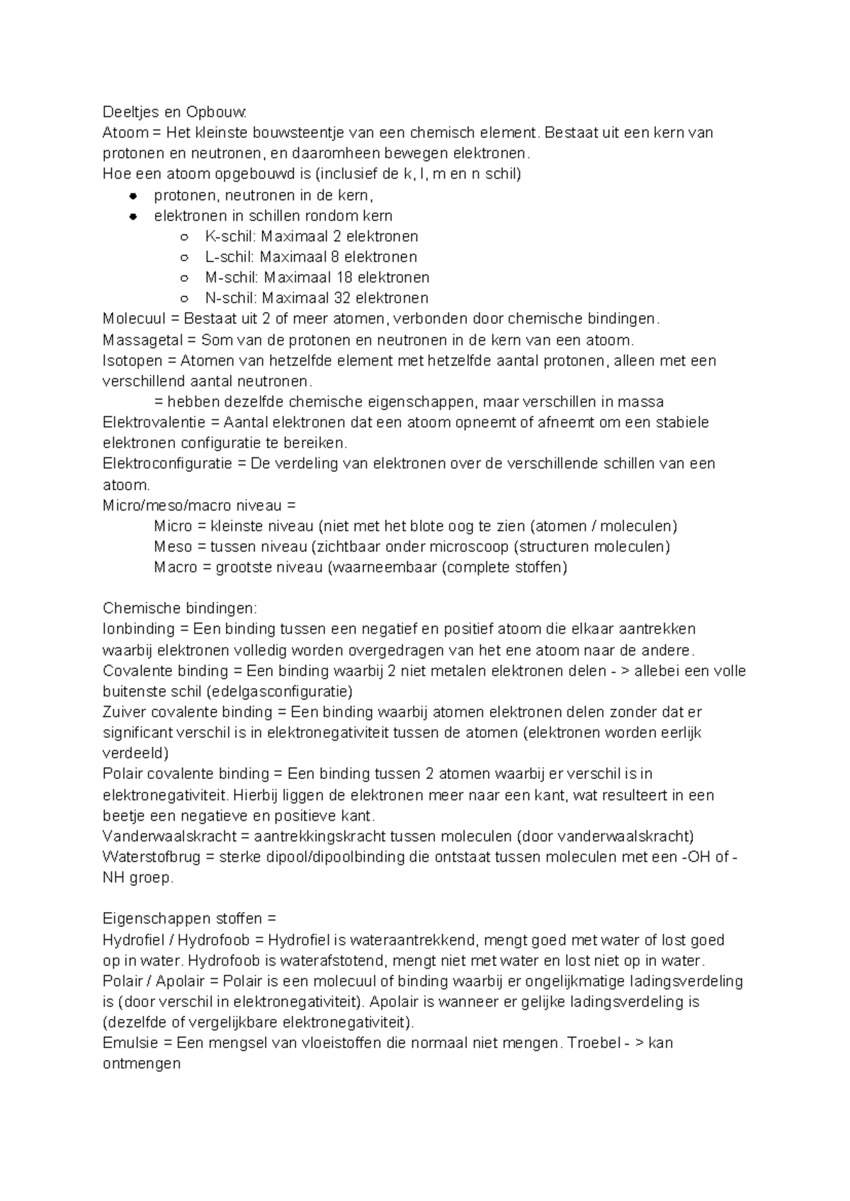 Scheikunde Begrippen: Deeltjes, Atoomstructuur en Chemische Bindingen ...