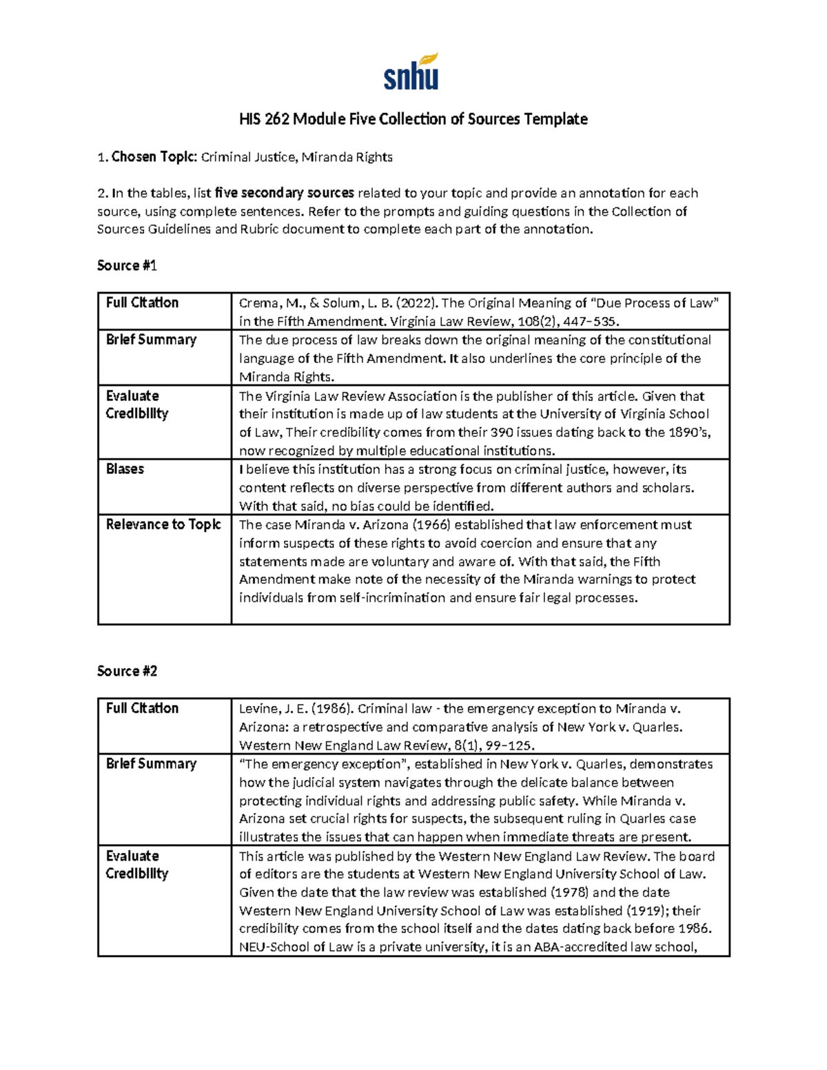 HIS 262 Module Five: Annotated Sources on Miranda Rights - Studocu