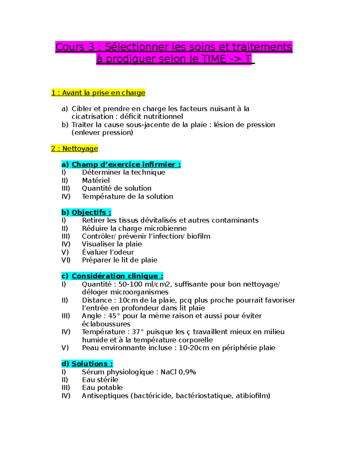 Cours 3 : Soins et traitements selon le TIME - Notes détaillées - Studocu