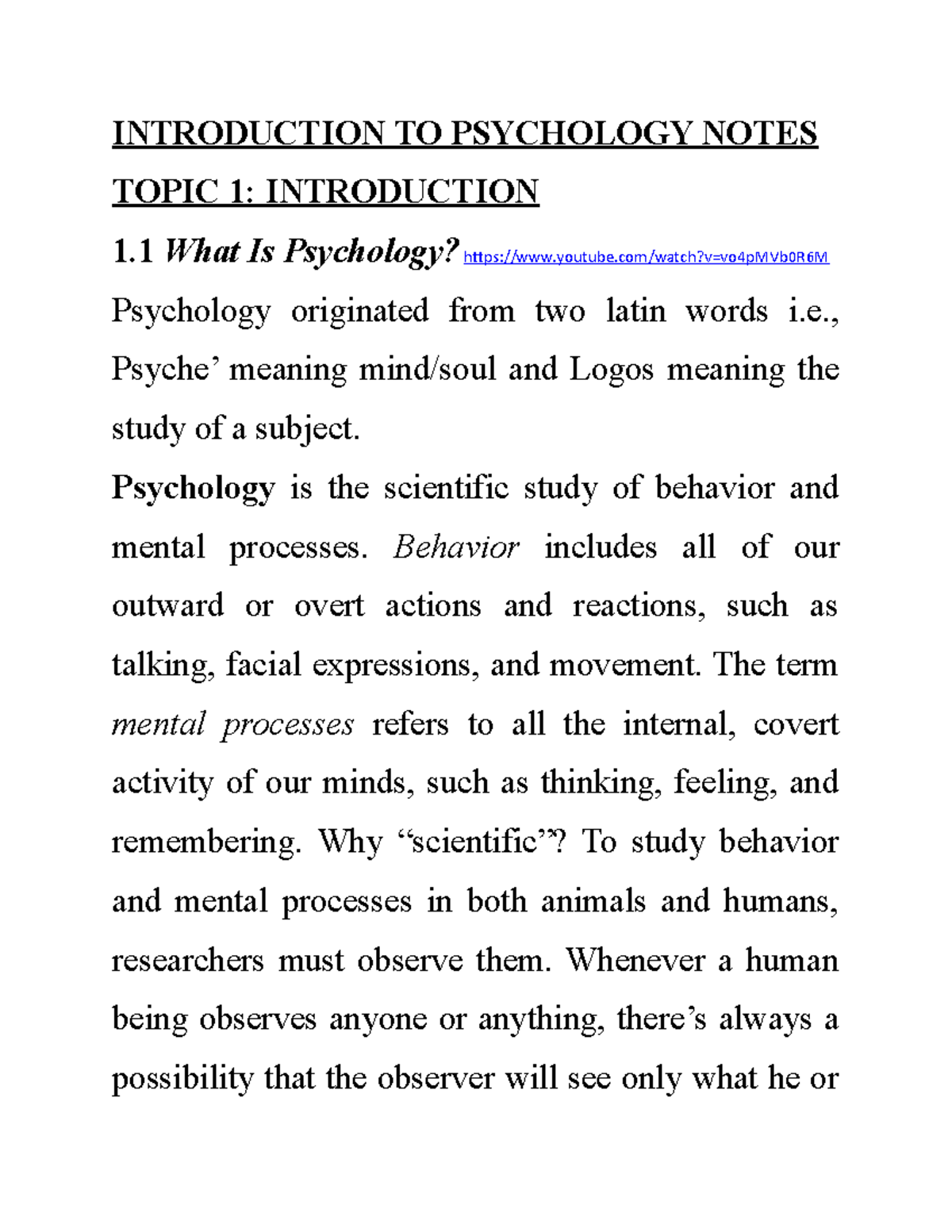 Introduction to Psychology Notes: Key Concepts & Theories - Studocu