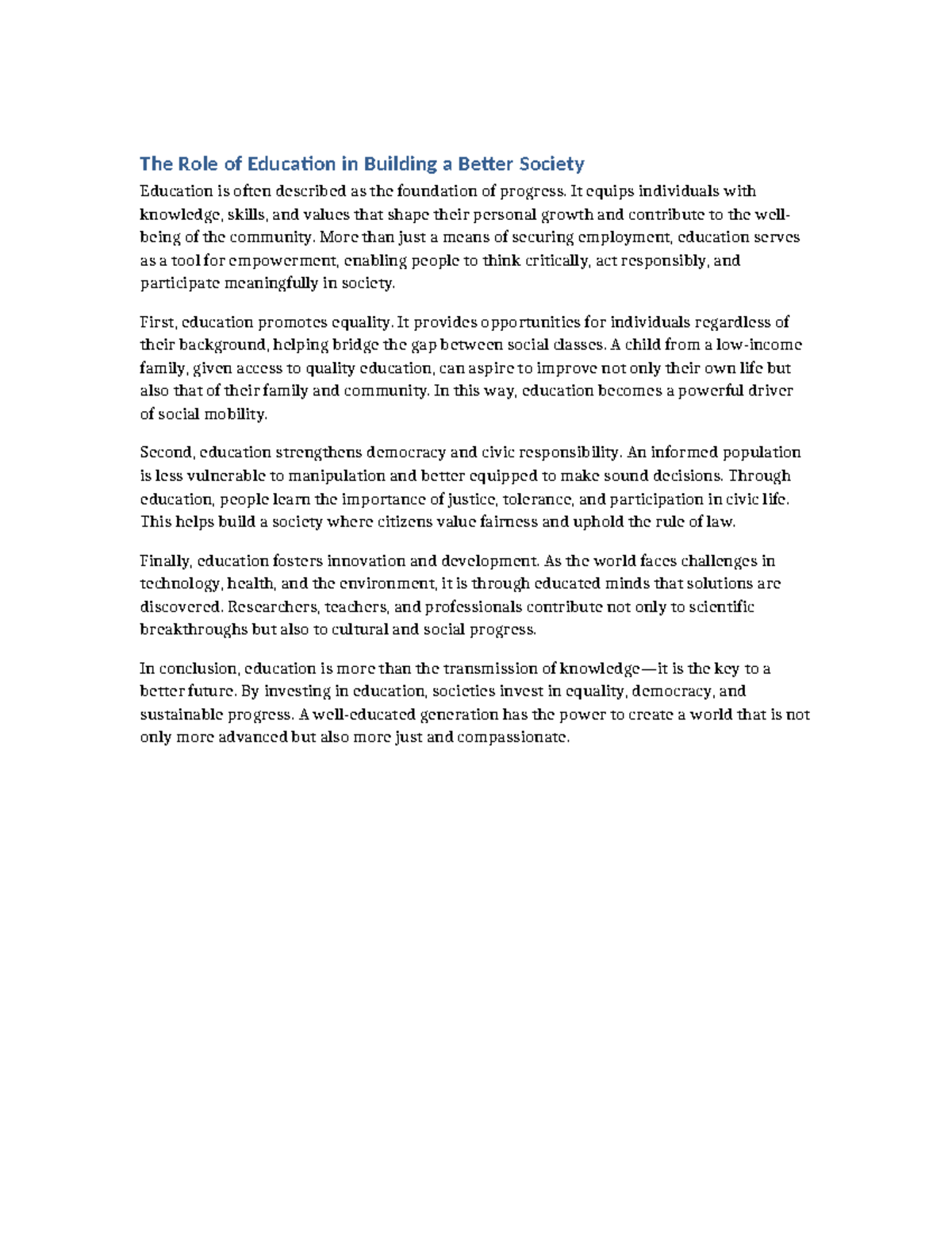 The Role of Education in Building a Better Society: Insights and Impact ...