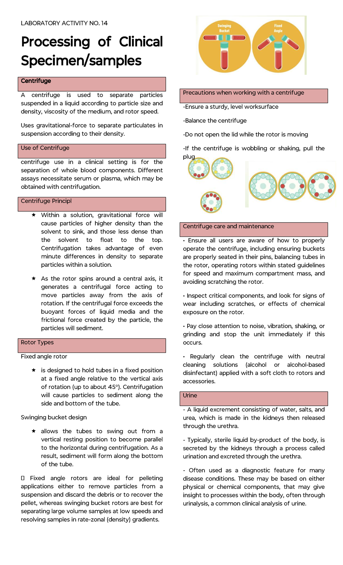 LAB ACTIVITY NO. 14: Processing of Clinical Specimens with Centrifuge ...