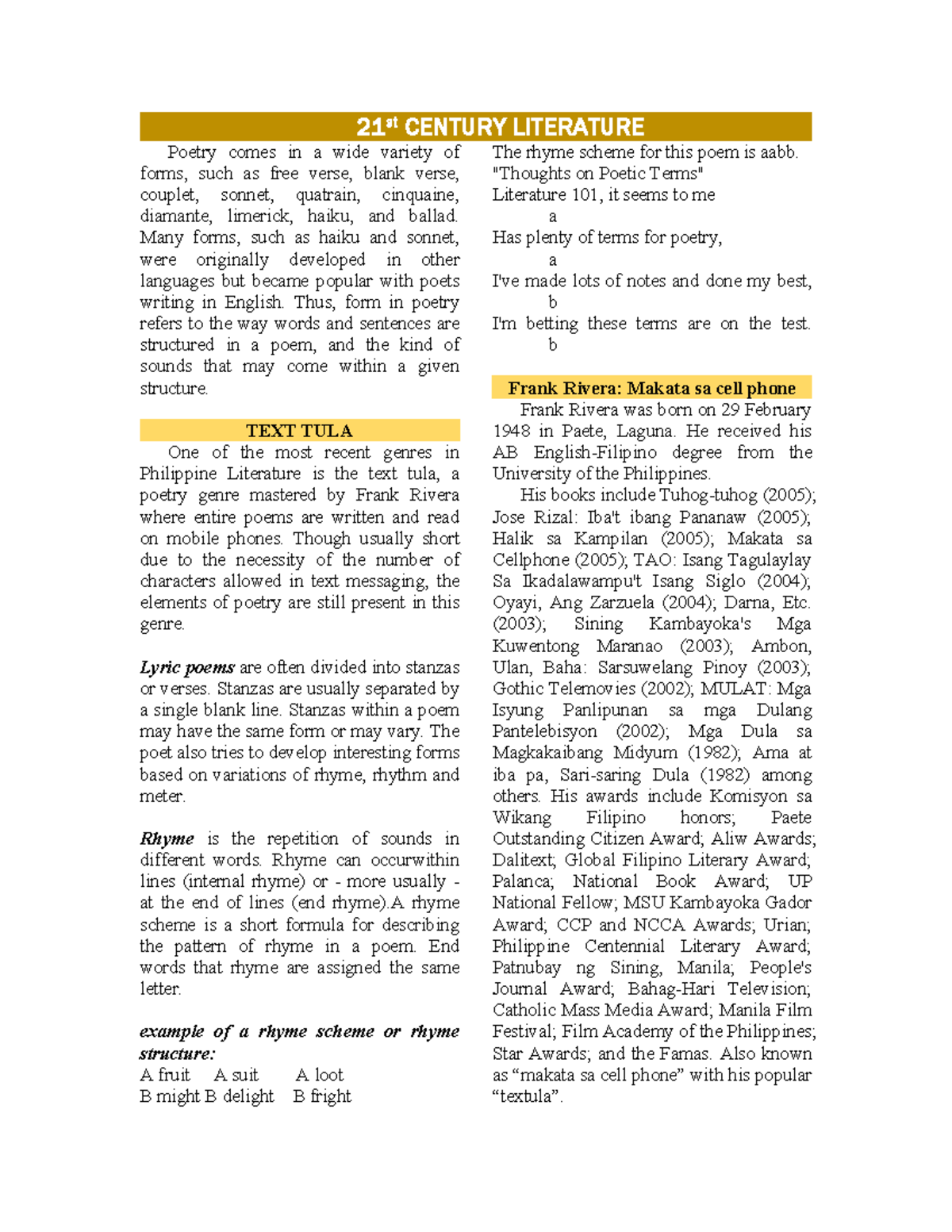 (1) 21st Century - Text Tula - 21 stCENTU Poetry comes in a wide ...