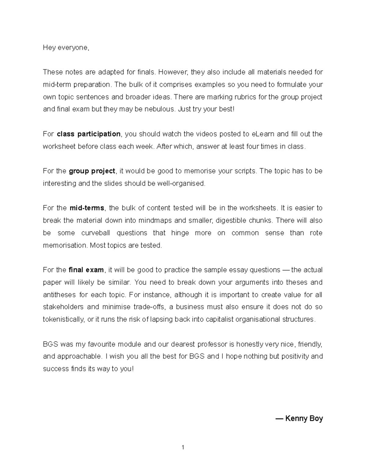 BGS Final Exam Preparation Notes - Loo Khee Sheng - Studocu