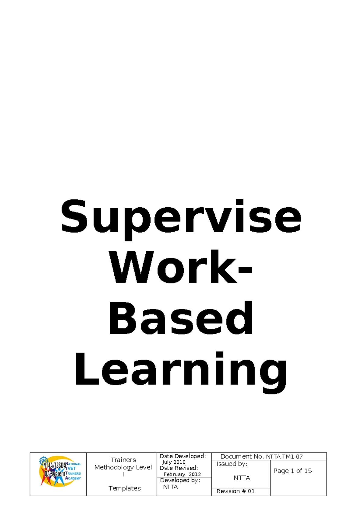 1 - SWBL-Forms 1 - swl forms - Supervise Work- Based Learning Trainers ...