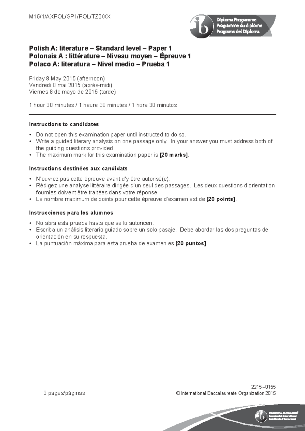 Polish A: Literature Standard Level Paper 1 Analysis Guide - Studocu