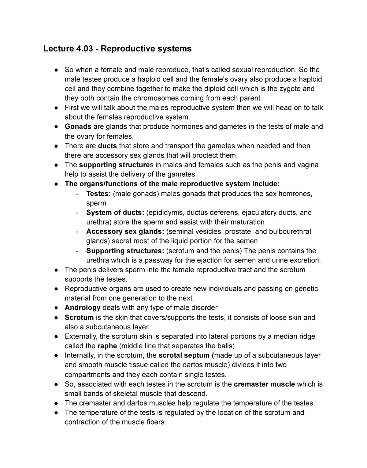 Reproductive systems - Lecture notes 4 - Lecture 4 - Reproductive ...