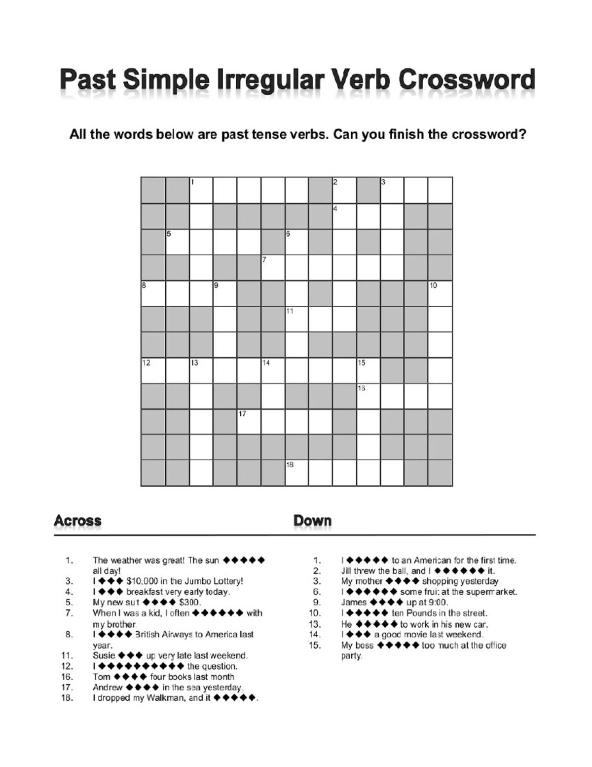 Crucigrama: Verbos Irregulares en Pasado Simple - Studocu