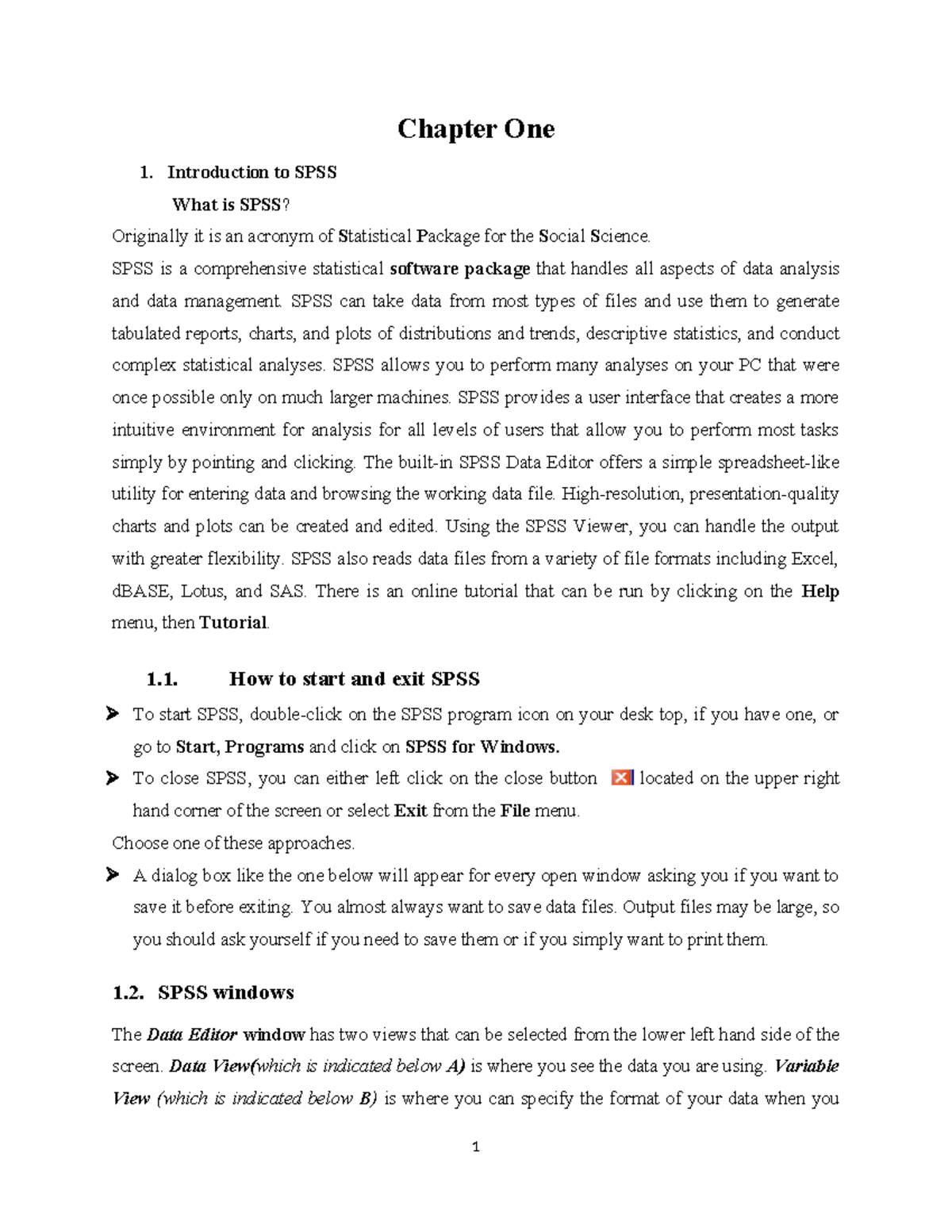 Computing Chapter 1: Introduction to SPSS and Data Management - Studocu