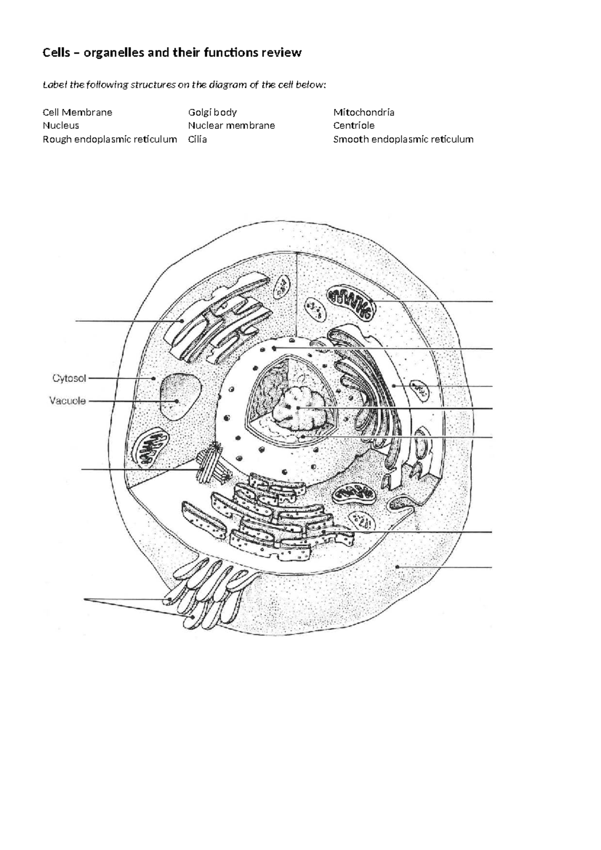 Cells Organelles and Their Functions Review (Course Code: 2) - Studocu
