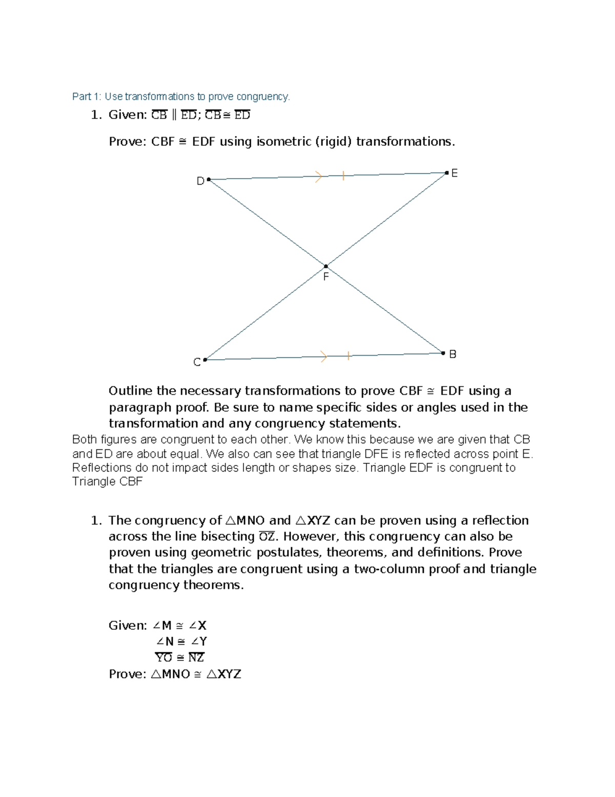 Geometry Proofs: Transformations and Congruency Theorems - Studocu