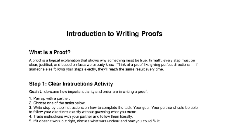 Introduction to Writing Proofs: Clarity in Math Logic - Studocu