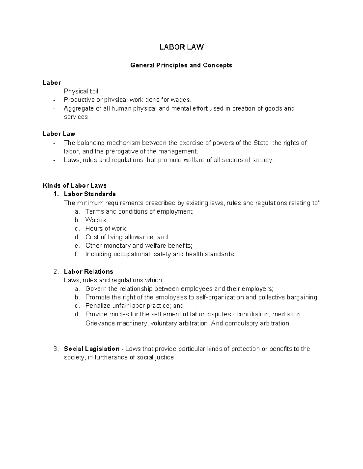 Labor Law (Course Code: LAB 101) - General Principles and Concepts ...