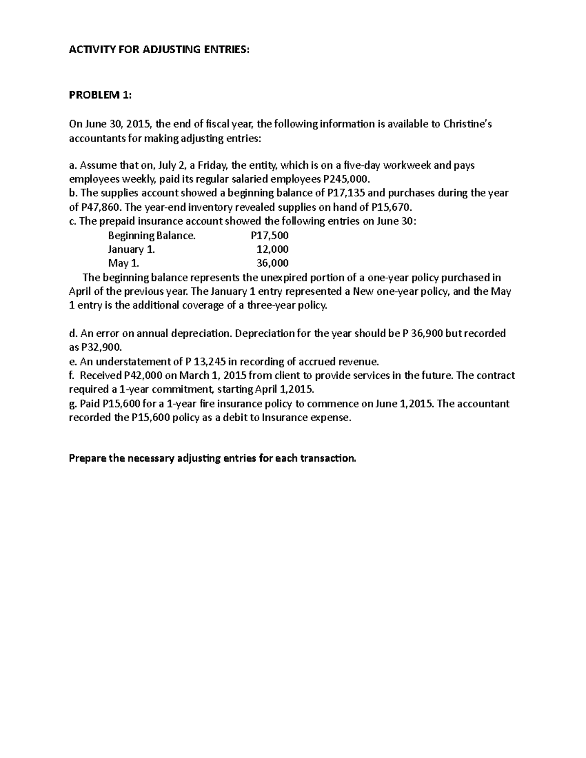 Adjusting Entries Activity for Accounting (ACC 101) - Studocu