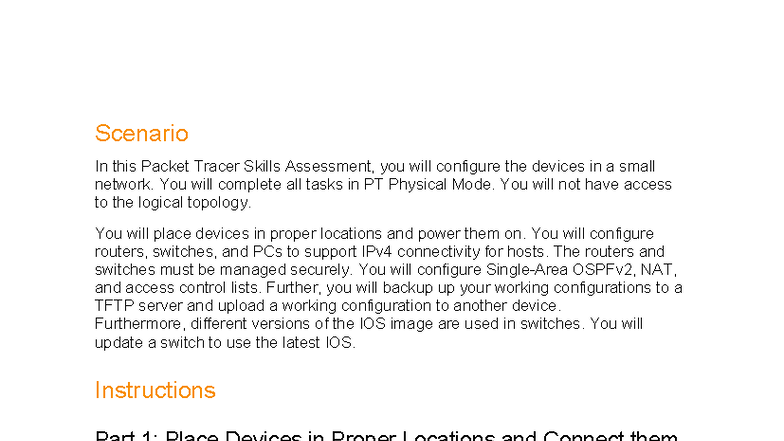 CCNA3 Skills Assessment: Network Configuration & OSPFv2 Setup - Studocu