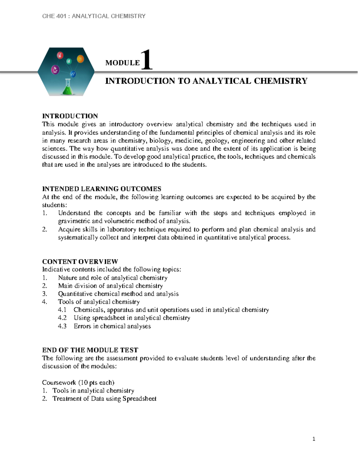 Introduction to Analytical Chemistry: Module Overview and Techniques ...