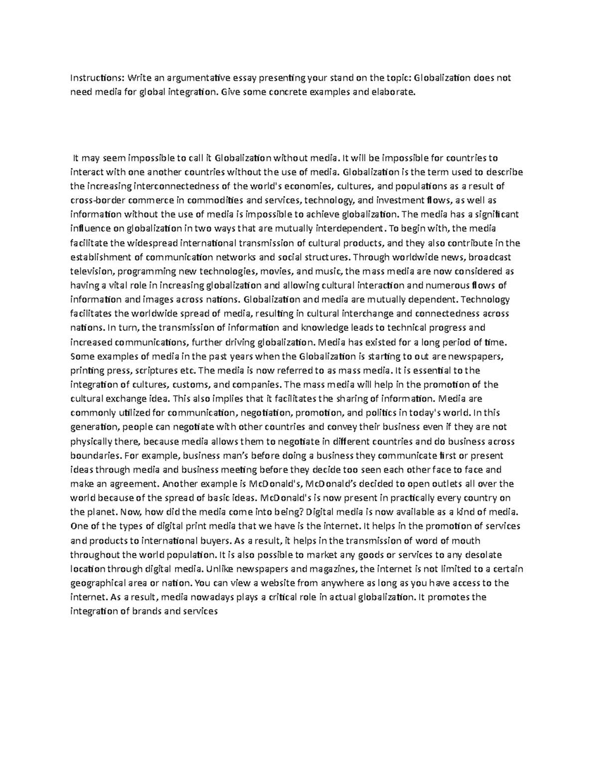Globalization and Media: An Argumentative Essay on Interdependence ...