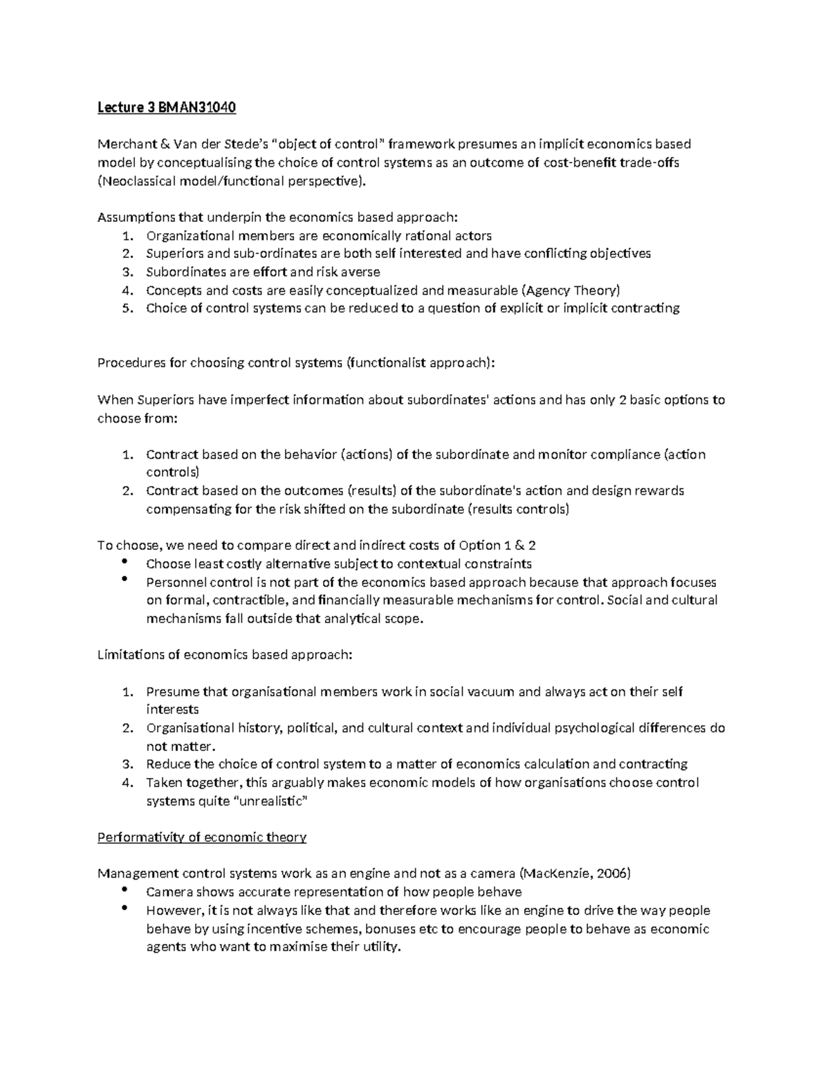 Lecture 3 BMAN31040: Economics-Based Control Systems & Agency Theory ...